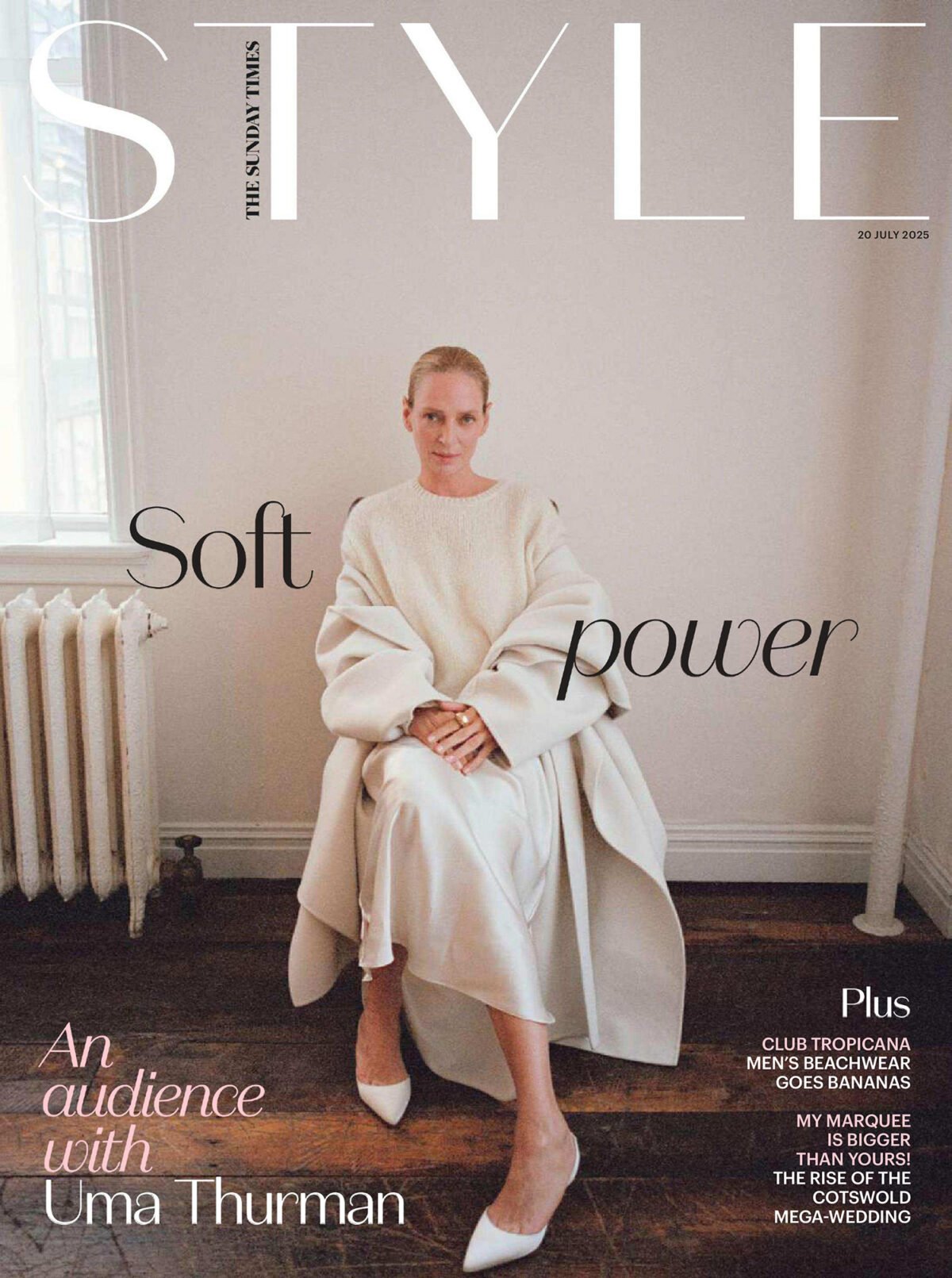 Uma Thurman covers The Sunday Times Style July 20th, 2025 by Sam Hellmann - fashionotography